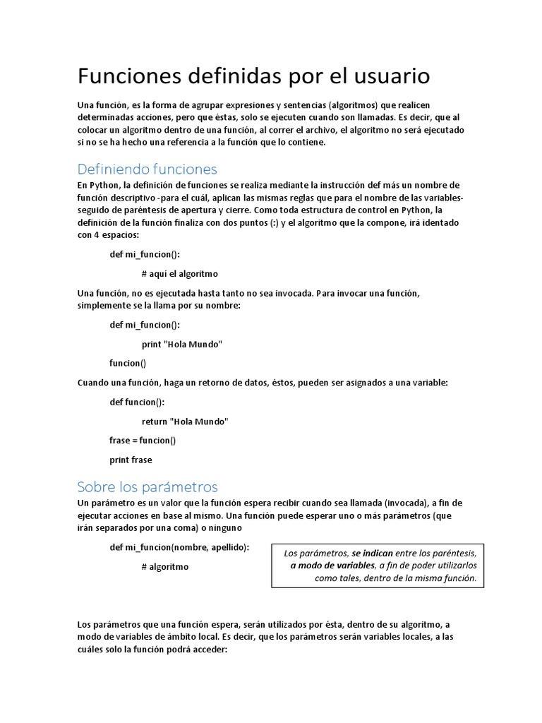 Funciones Definidas Por El Usuario - Python | PDF | Función ...