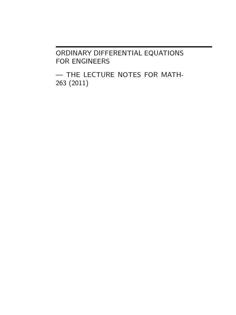 Ordinary Differential Equations For Engineers - The Lecture Notes For ...