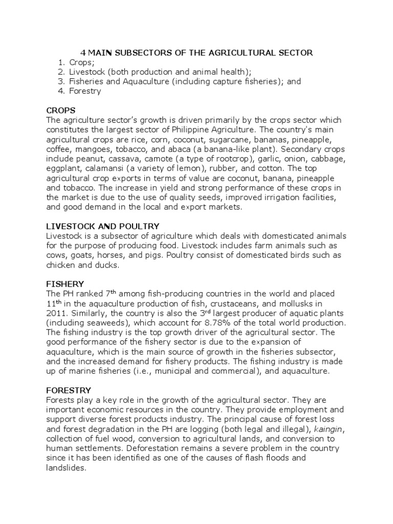 4 Main Subsectors of The Agricultural Sector | PDF | Social Science ...