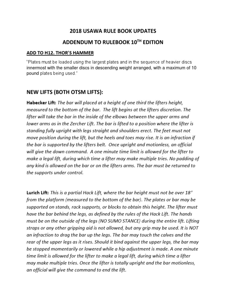 USAWA 2018 Rule Book Updates | PDF
