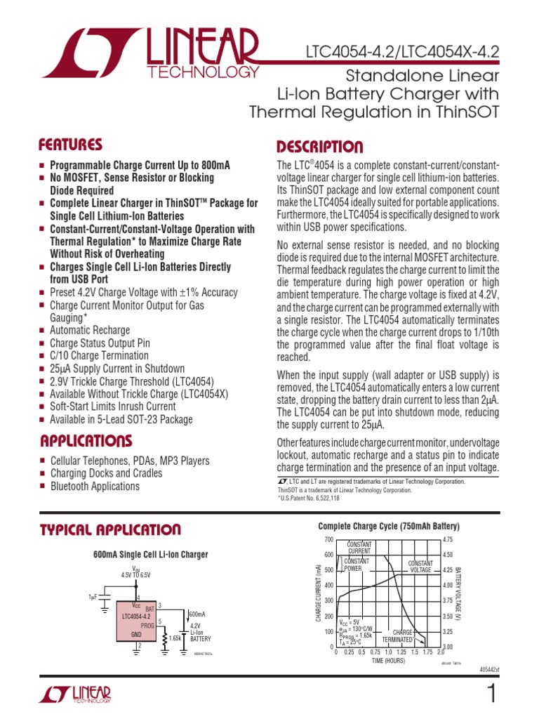 ltc4054-4.2, ltc4054x-4.2 Linear | PDF | Battery Charger | Electrical ...