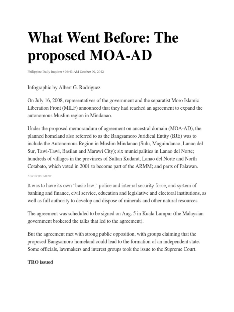 Proposed MOA-AD for Bangsamoro homeland explored | PDF | Philippines ...