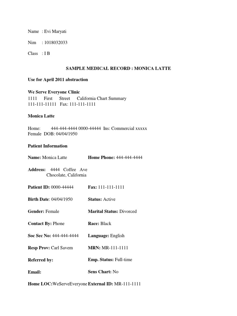 Sample Medical Record | PDF | Cholesterol | Low Density Lipoprotein