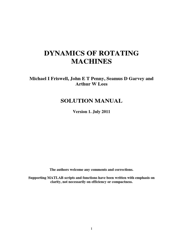 Dynamics of Rotating Machines: Solution Manual | PDF | Eigenvalues And Eigenvectors | Normal Mode