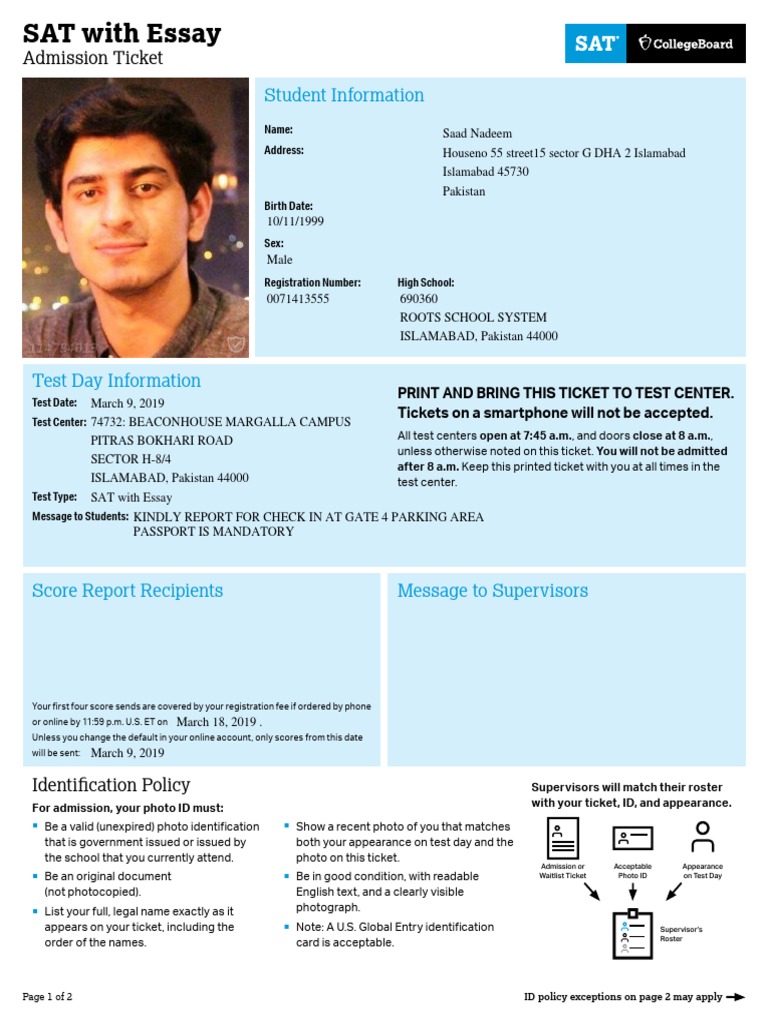 Admission Ticket | PDF | Identity Document | Sat
