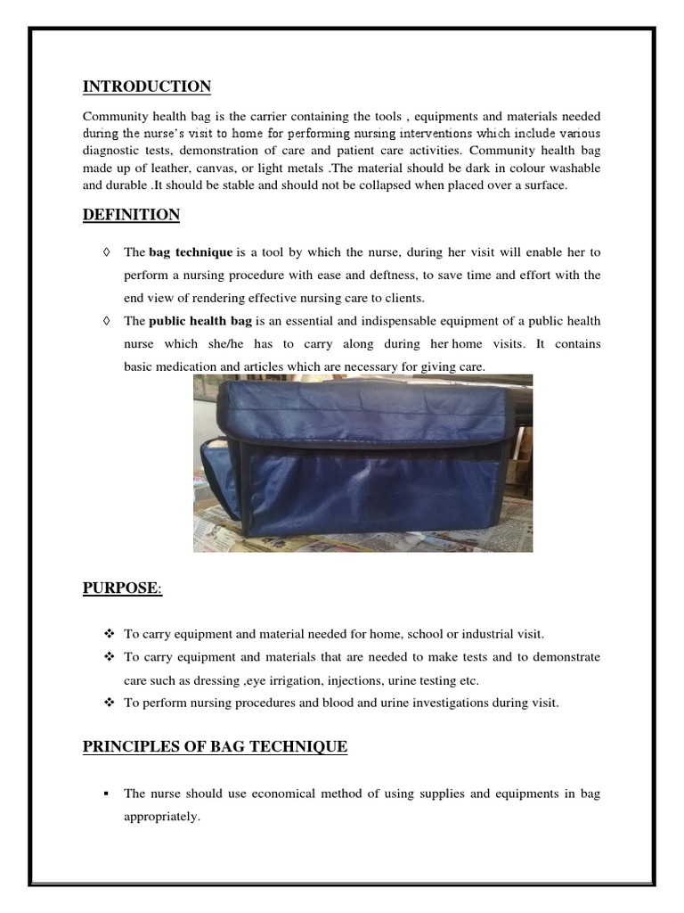Community Health Bag Technique Overview | PDF | Hand Washing | Health Care