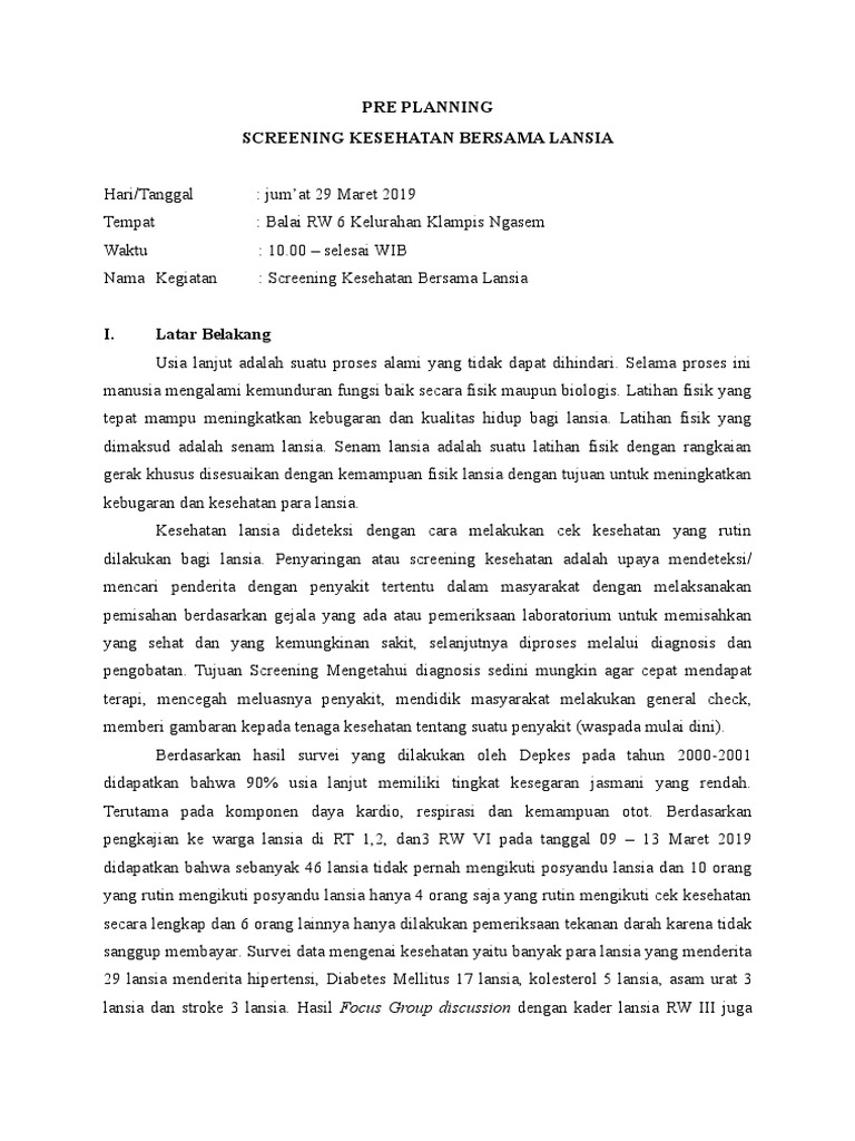 PRE PLANNING Cek Kesehatan | PDF | Kesehatan Holistik