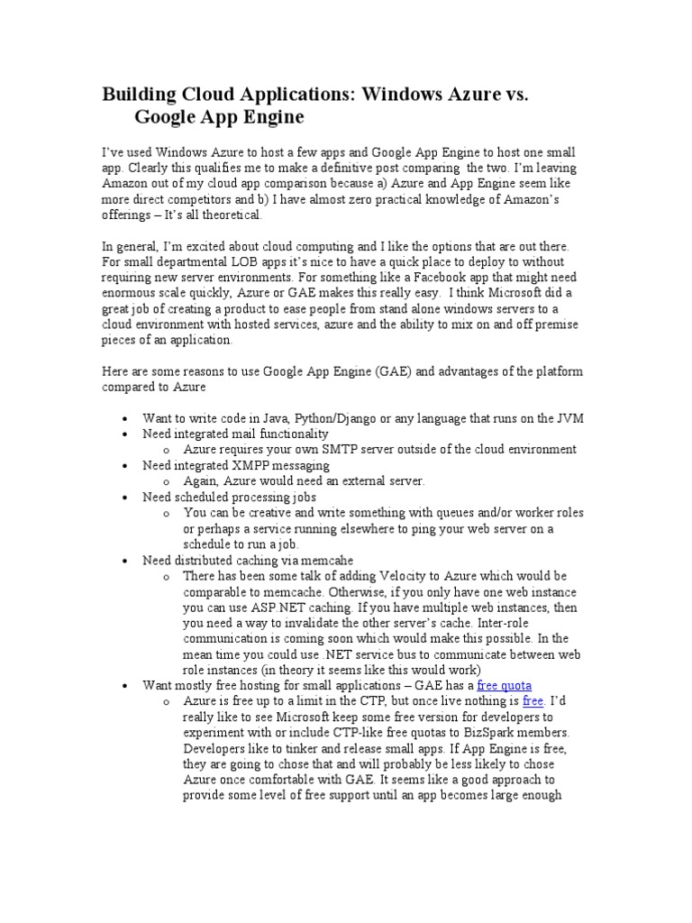 Building Cloud Applications: Windows Azure vs. Google App Engine | PDF ...