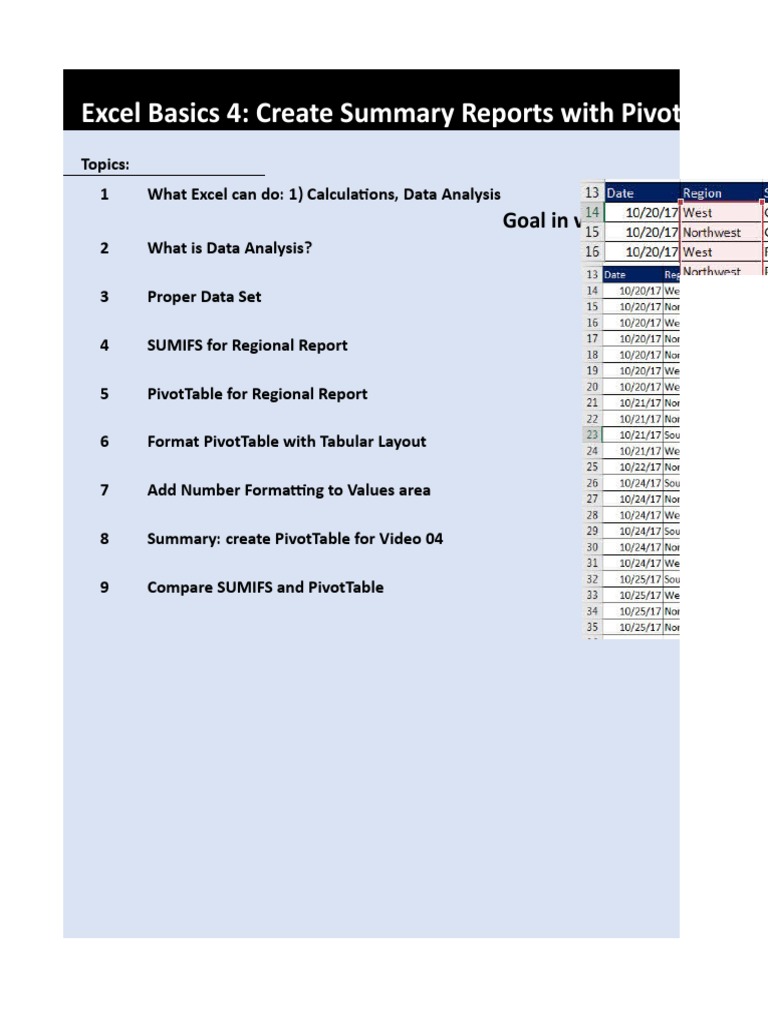 Excel Basics 4: Create Summary Reports With Pivottables and Sumifs ...