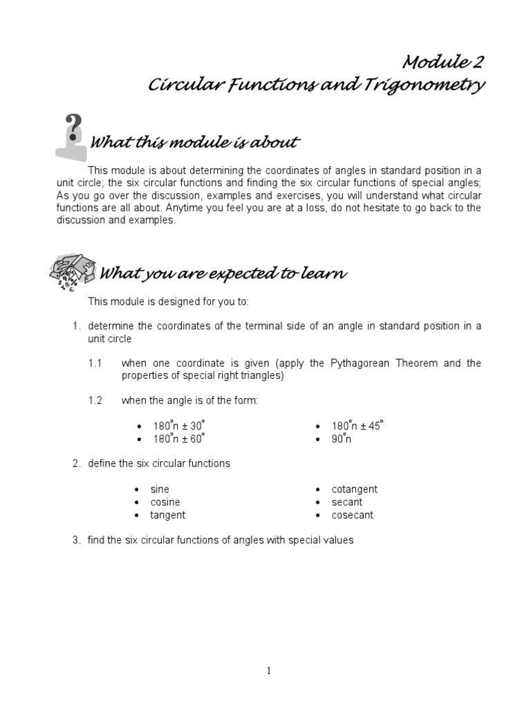 Module 2 - Circular Functions and Trigonometry PDF | Download Free PDF ...