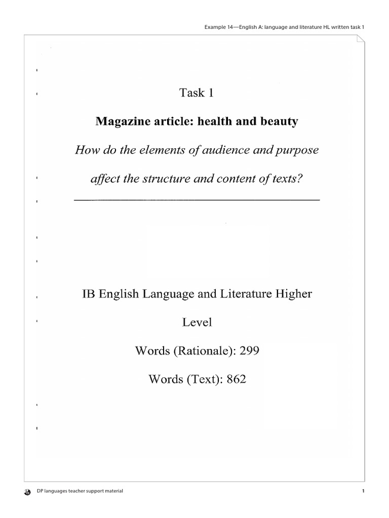 Example 14-English A: Language and Literature HL Written Task 1 ...