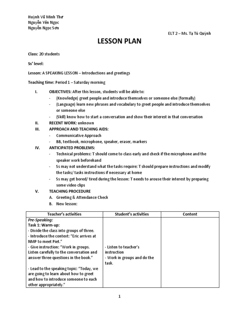 Lesson Plan Speaking | PDF | Lesson Plan | Pedagogy