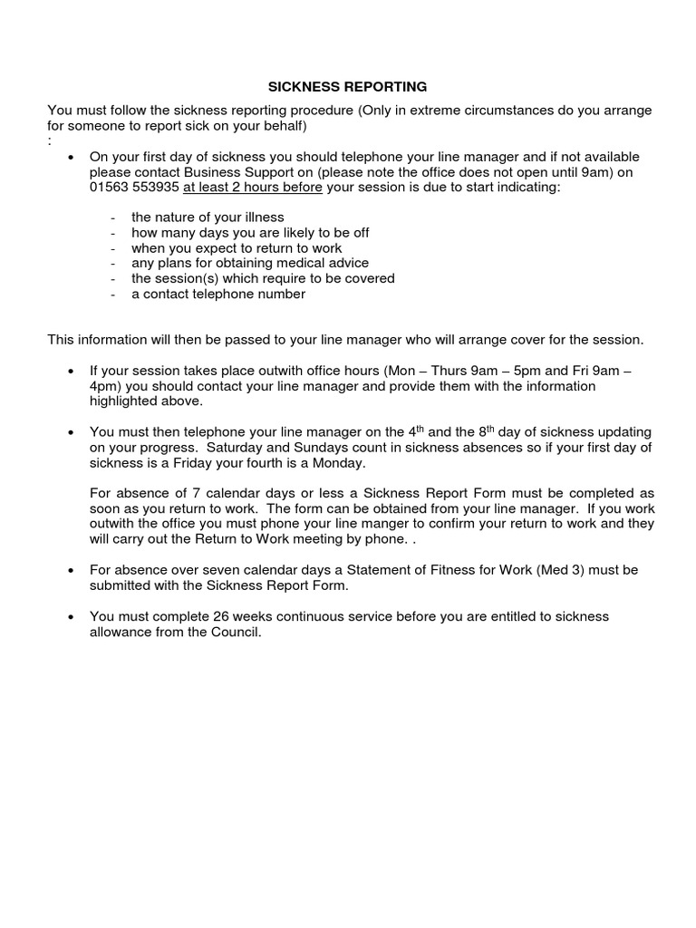 Sickness Reporting | PDF