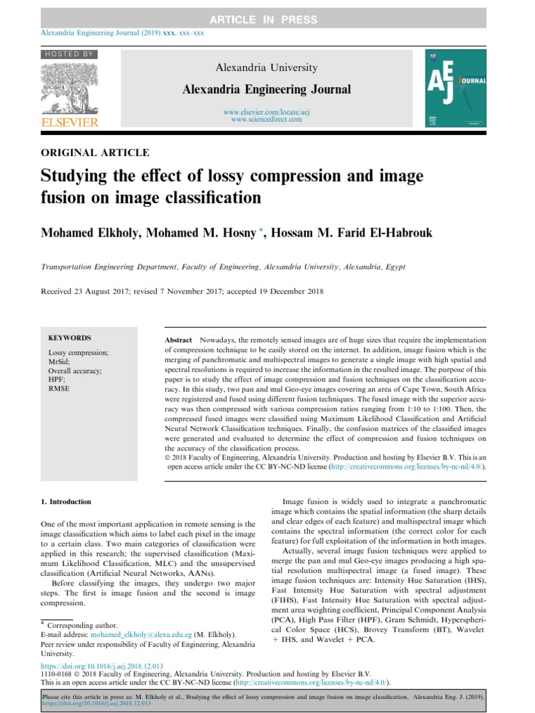 Studying The Effect of Lossy Compression and Image Fusion On Image Classification | PDF | Data ...
