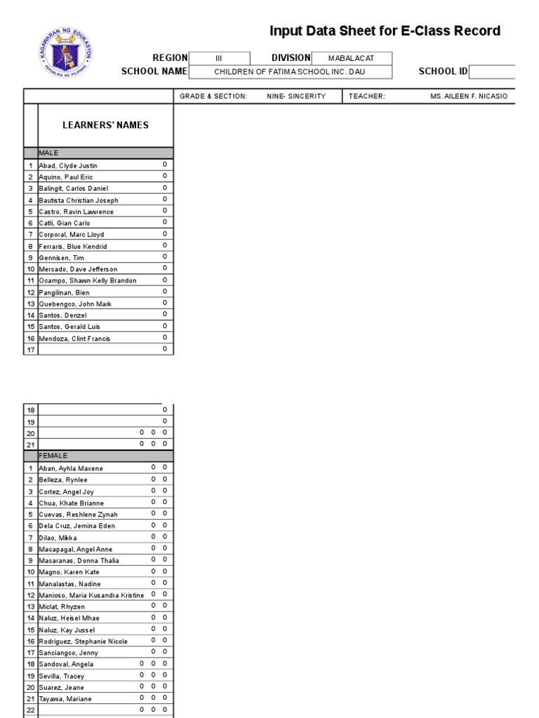 E Class Record - XLSX 9 Sincerity First Quarte1r | PDF