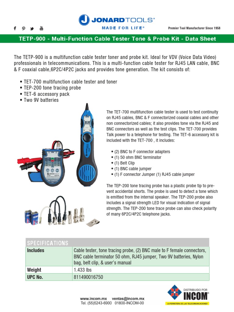 JONARD TETP900-Generadoor de Tonos y Pruebas (Pollo) | PDF | Coaxial Cable | Telecommunications ...