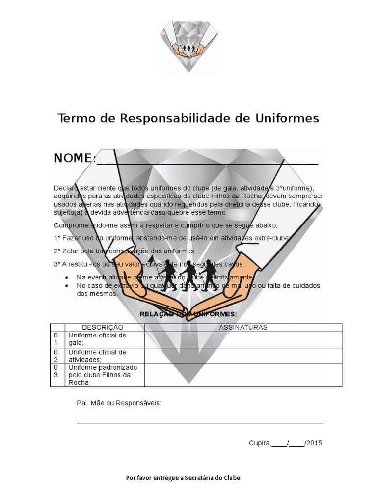 Termo De Responsabilidade De Uniformes Pdf