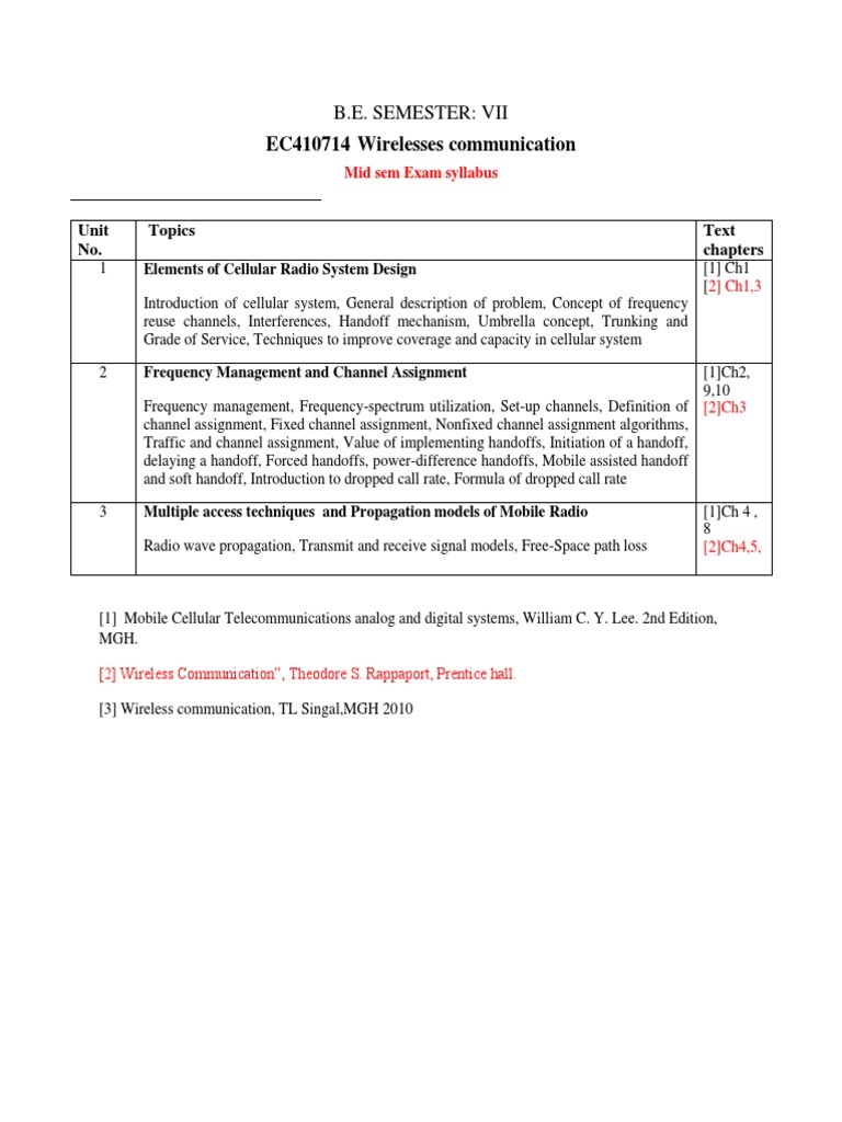 Wireless Communication Syllabus | PDF | Technology & Engineering