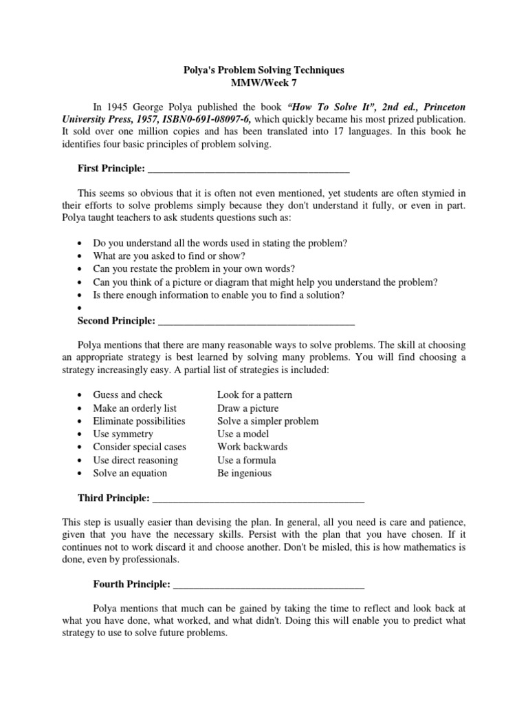 Polya's Basic Principles | PDF | Concept | Teaching Mathematics