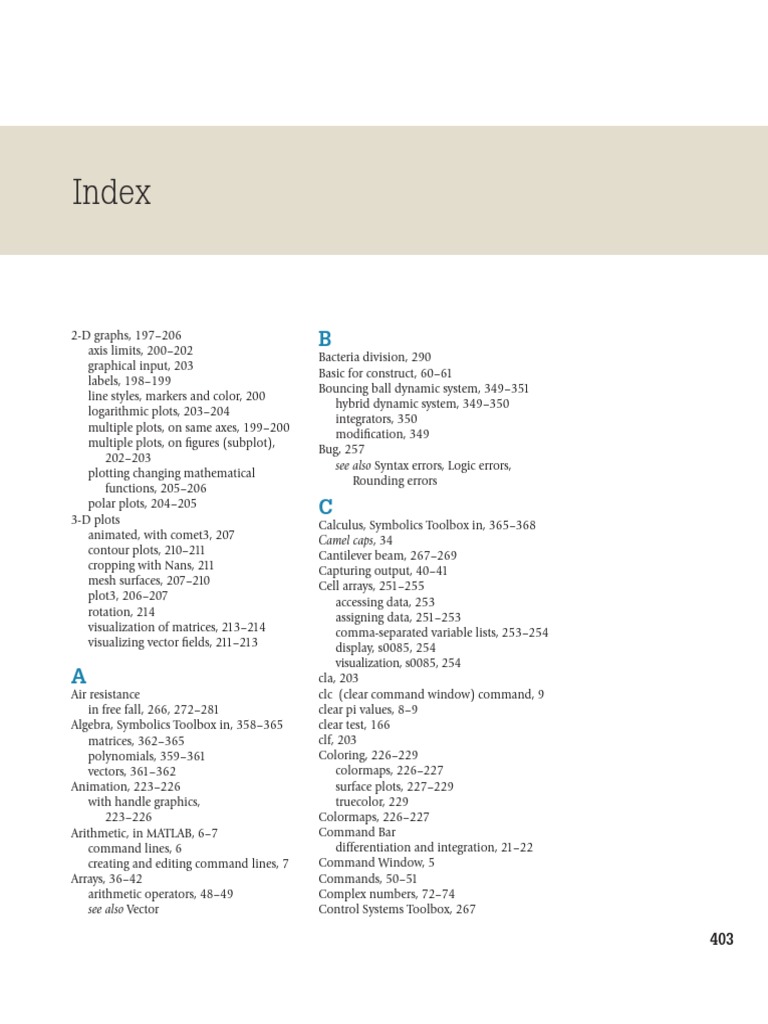 Index: See Also Syntax Errors, Logic Errors | PDF | Matlab | Matrix ...