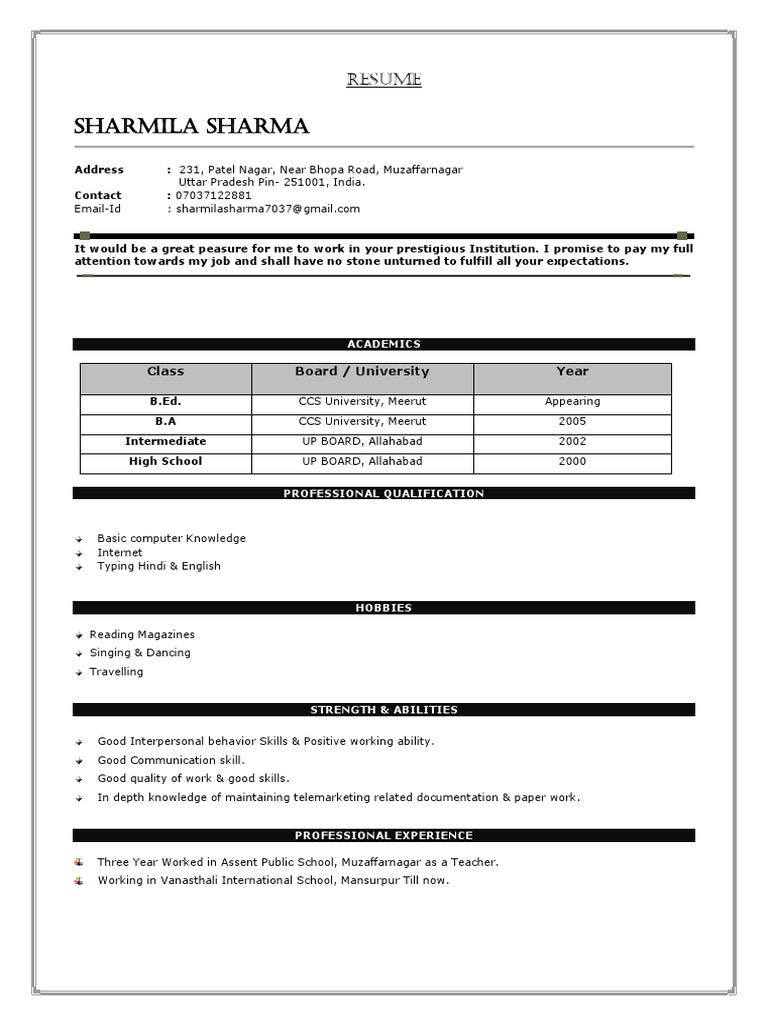 Sharmila Resume | PDF | Learning | Behavior Modification