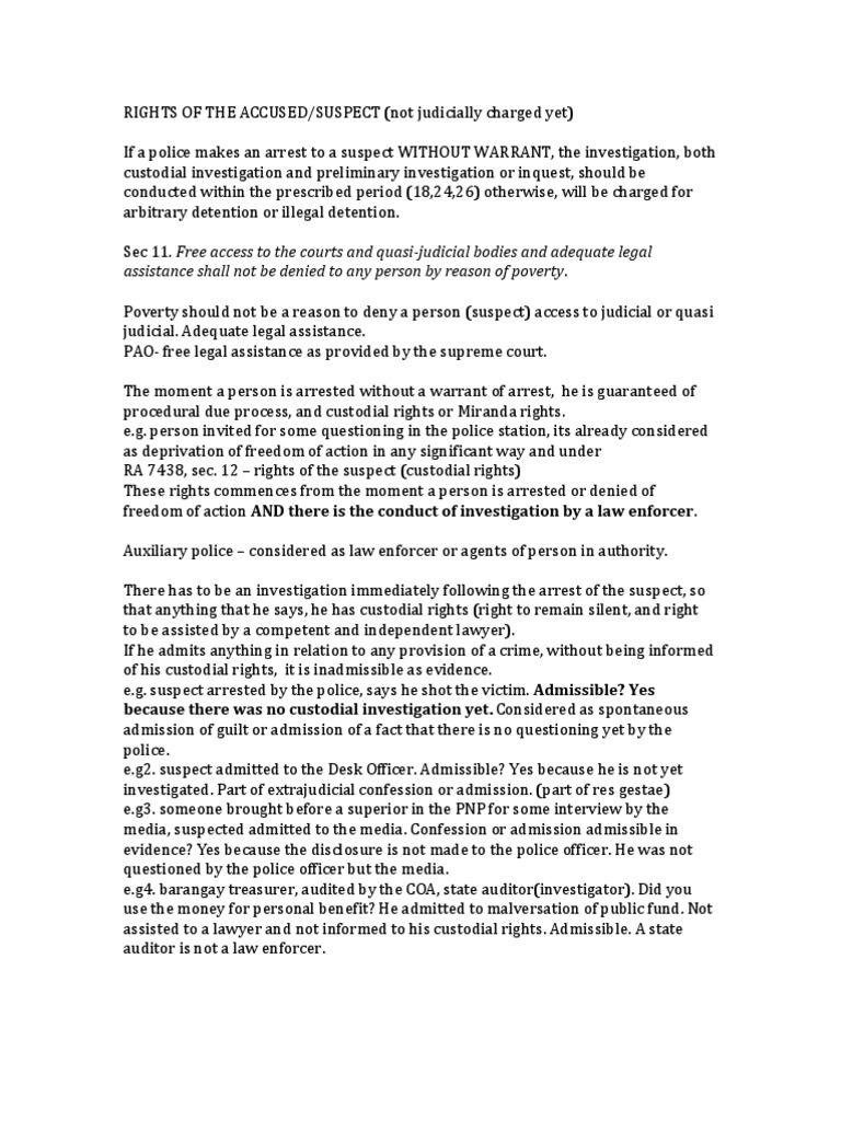 Rights of The Accused | PDF | Right To Silence | Arrest