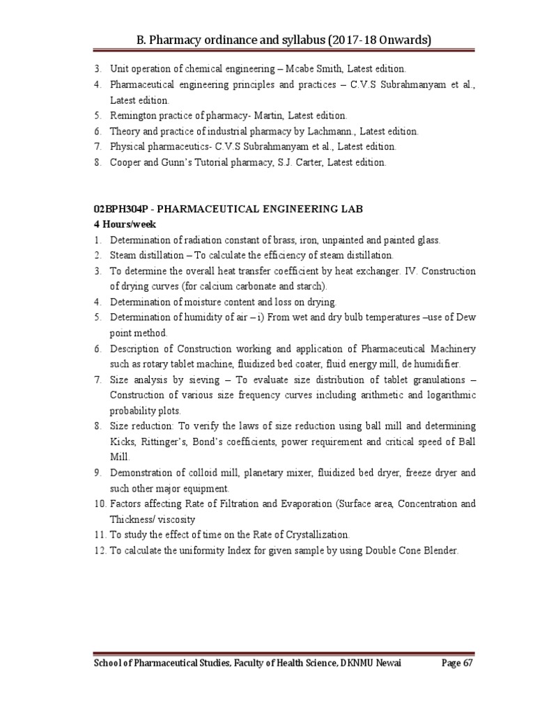 B. Pharmacy - Batch 2017-21 Onwards - Ordinance and Syllabus - Ist and ...
