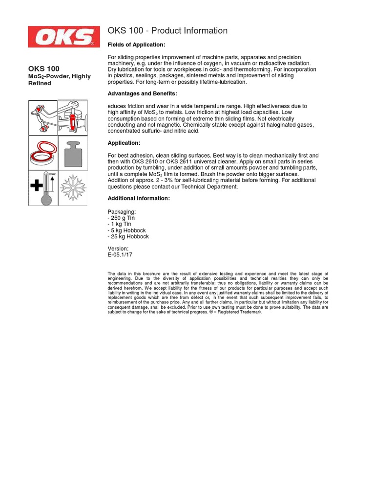 Oks 100 - Product Information: Mos - Powder, Highly Refined | PDF ...