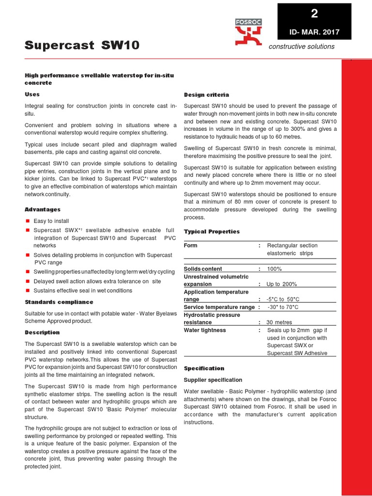 TDS Supercast SW10 | PDF | Deep Foundation | Polyvinyl Chloride