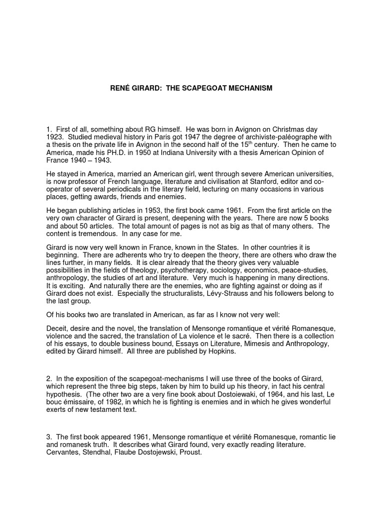 René Girard: The Scapegoat Mechanism | PDF | Cain And Abel | Christianity