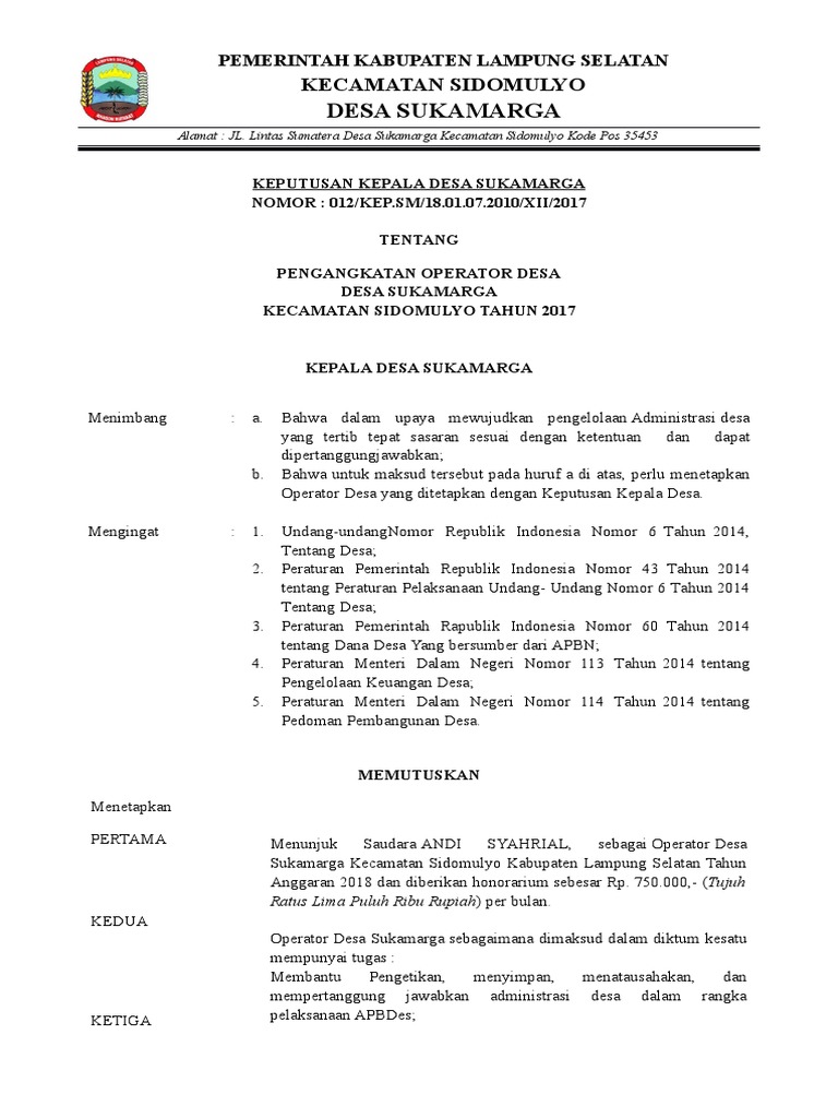 SK Operator Desa | PDF