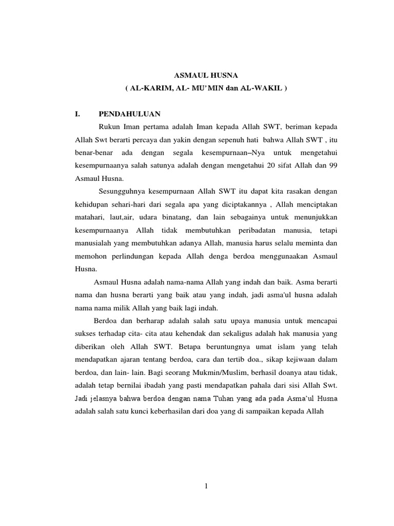 Asmaul Husna: Al-Karim, Al-Mu'min dan Al-Wakil | PDF