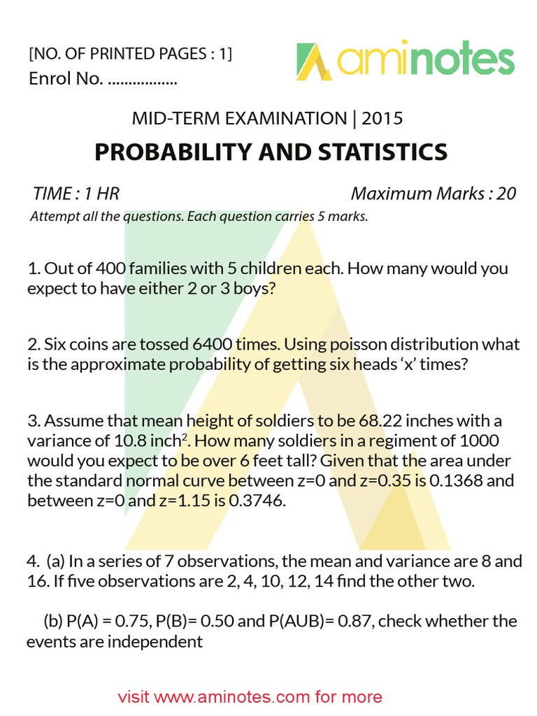 Statistics Minor Question Paper | PDF | Mean | Statistics