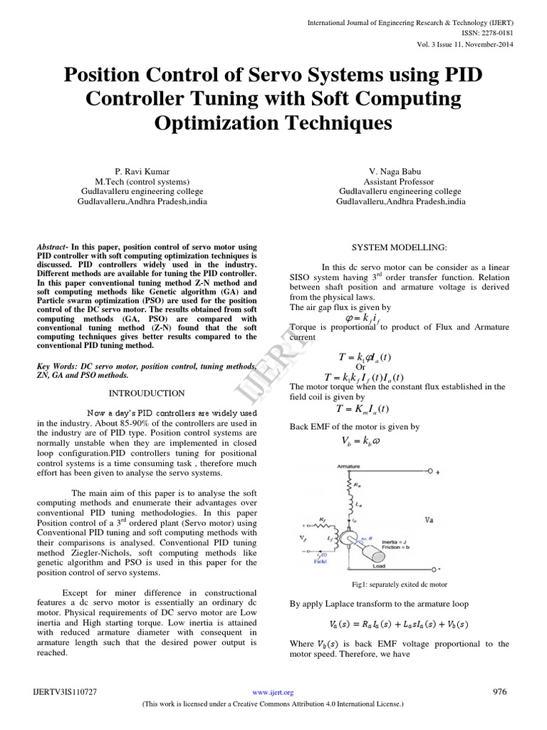 Position Control of Servo Systems Using Pid Controller Tuning With Soft Computing Optimization ...