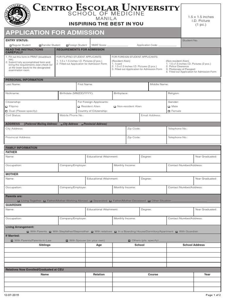 CEU - College Application Form | PDF | University And College Admission ...