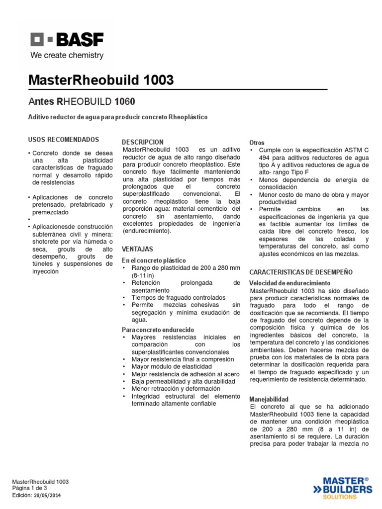 MasterRheobuild 1003 | PDF | Hormigón | Química