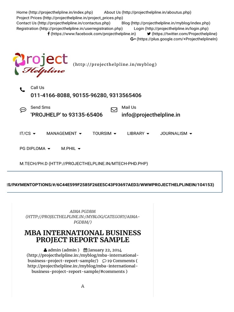 MBA INTERNATIONAL BUSINESS PROJECT REPORT SAMPLE - Project Helpline PDF ...