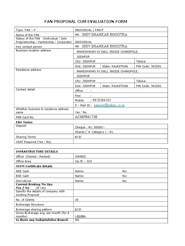 Fan Proposal Form - Shiv Iifl 2 | PDF | Business