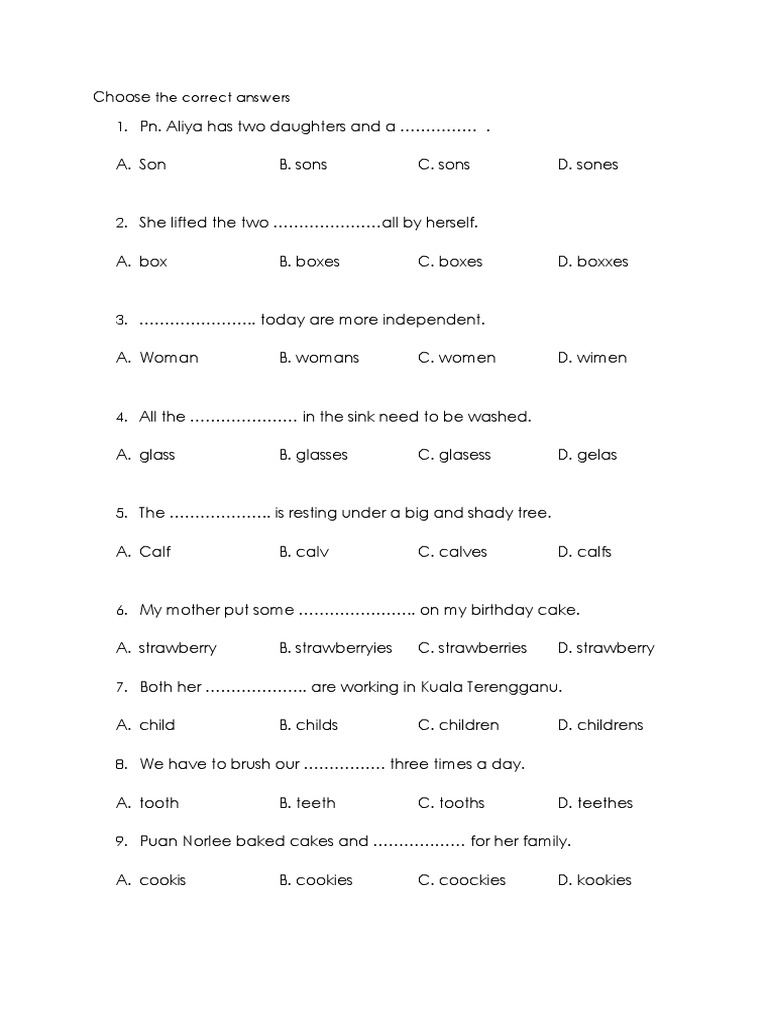 Singular and Plural Exercises | PDF