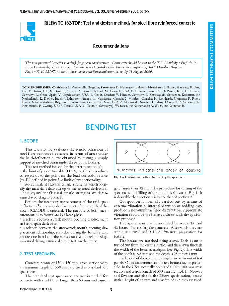 Bending Test: RILEM TC 162-TDF: Test and Design Methods For Steel Fibre ...