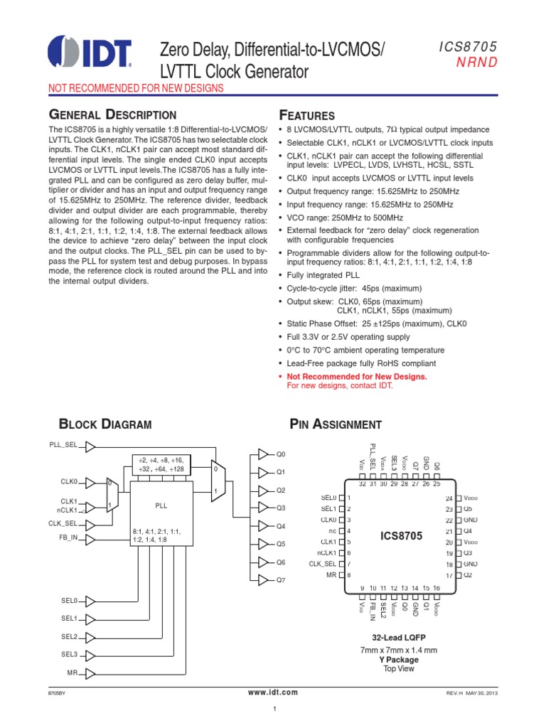 Zero Delay, Differential-to-LVCMOS/ LVTTL Clock Generator: Not ...