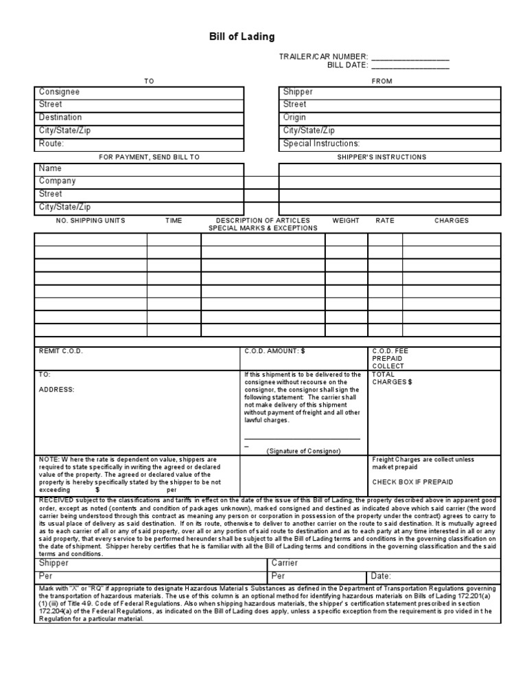 Bill of Lading | Cargo | Bill Of Lading