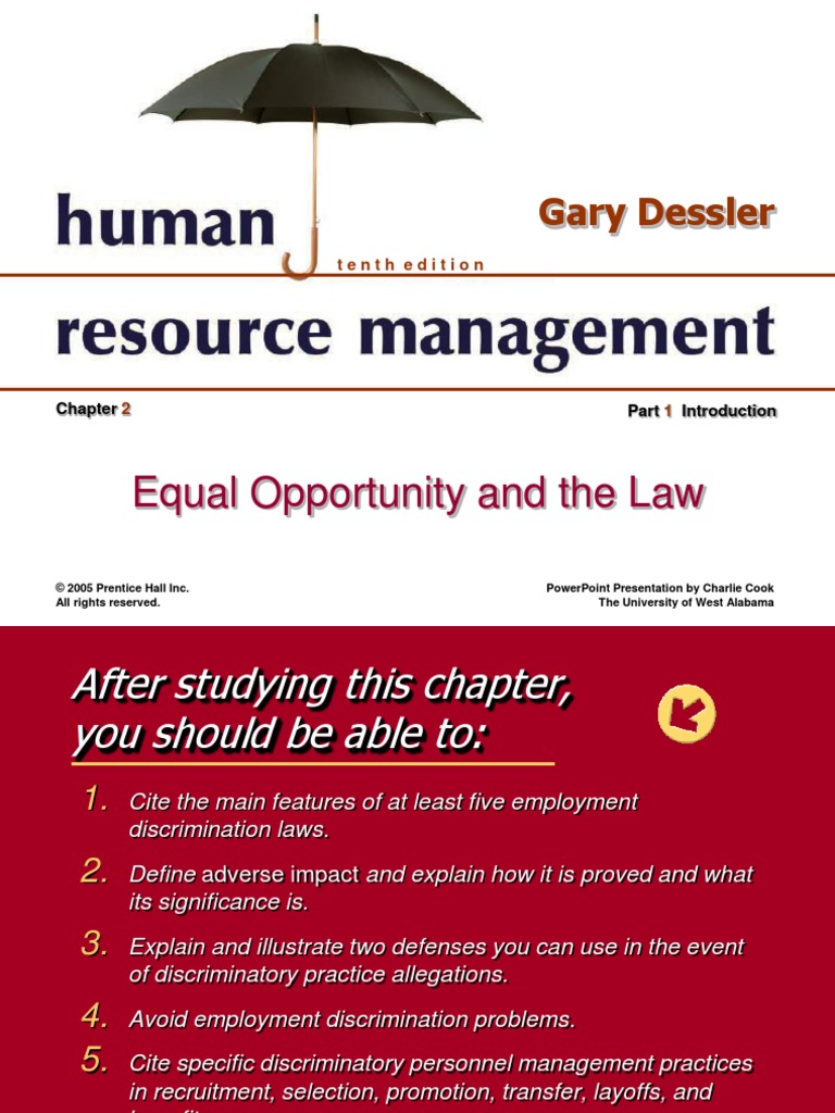 Equal Opportunity and The Law: Gary Dessler | PDF | Disparate Impact | Sexual Harassment