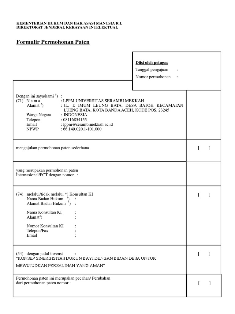 Formulir Pendaftaran Paten Sederhana | PDF
