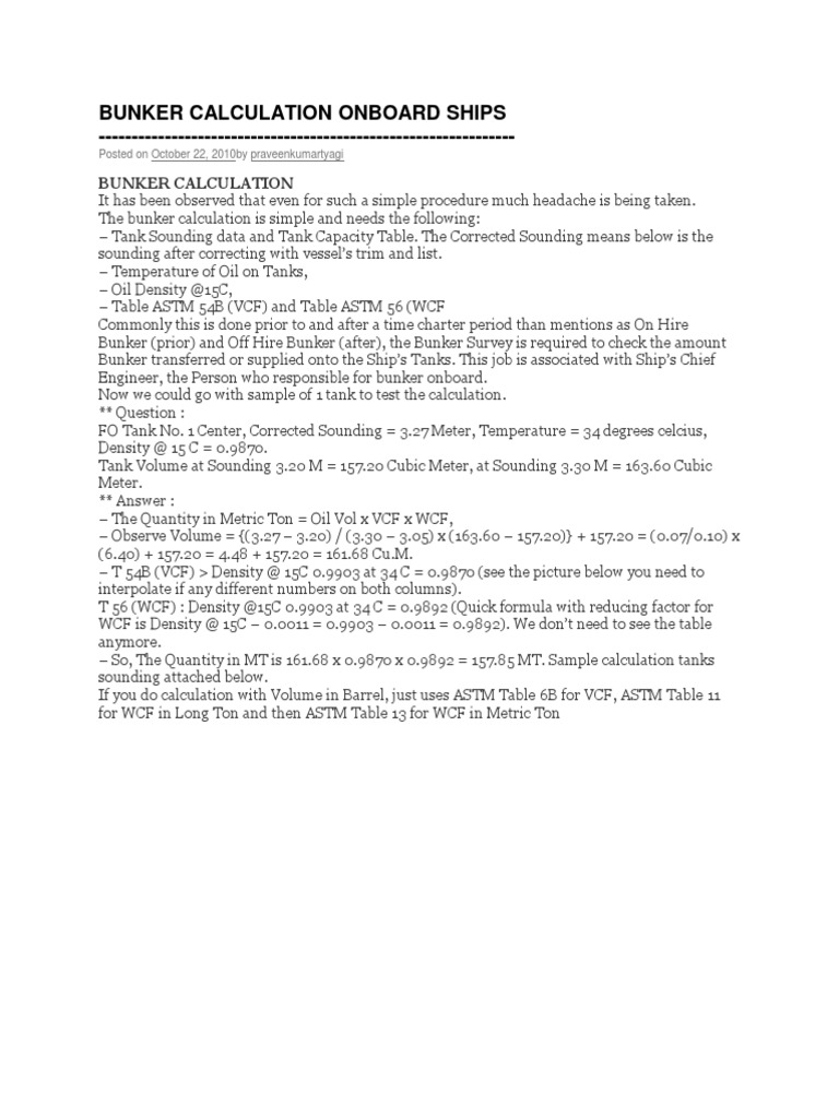 Bunker Calculation Methodology | PDF | Teaching Methods & Materials ...