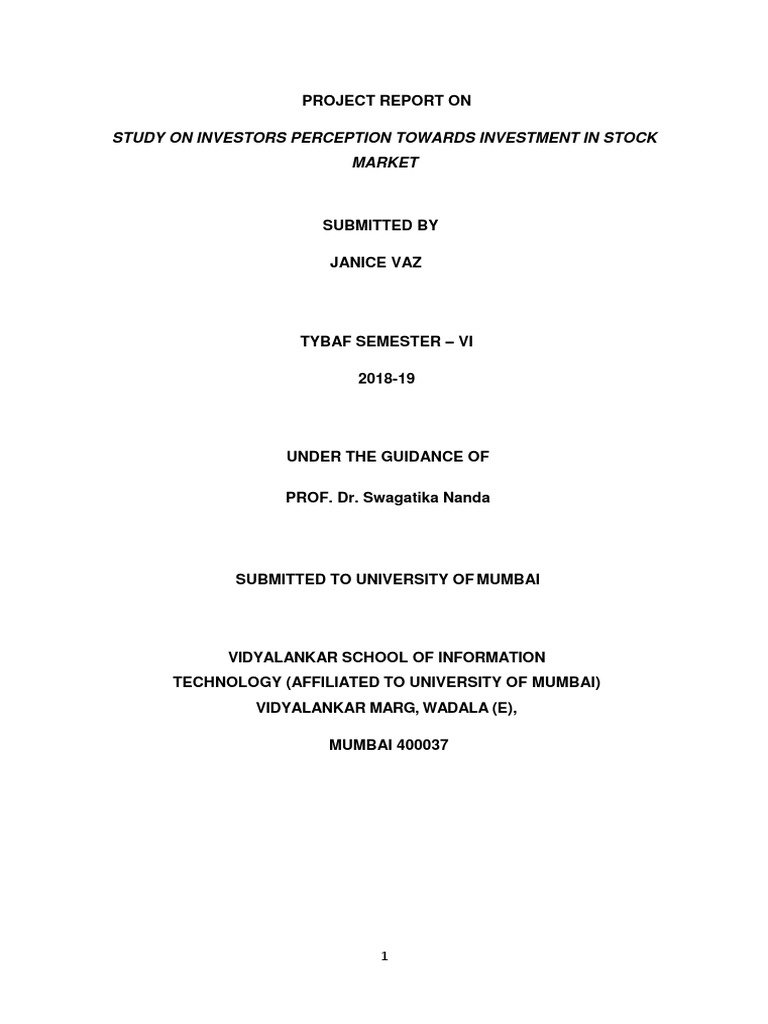 Investor Perception in Stock Market Study | PDF | Bonds (Finance ...