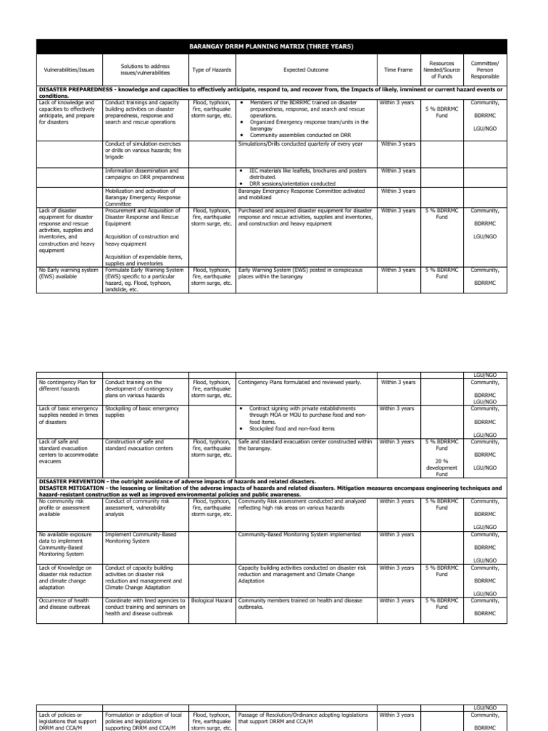 BARANGAY-DRRM-PLANNING-MATRIX.docx | Flood | Hazards