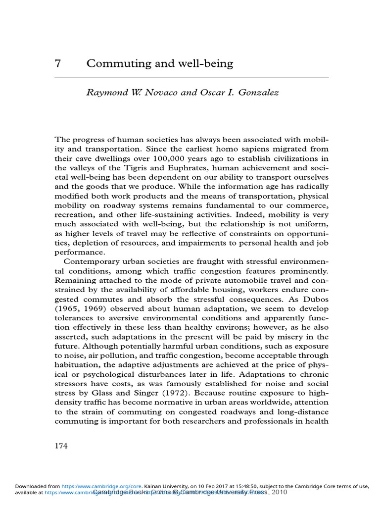 7 Commuting and Well-Being: Raymond W. Novaco and Oscar I. Gonzalez ...