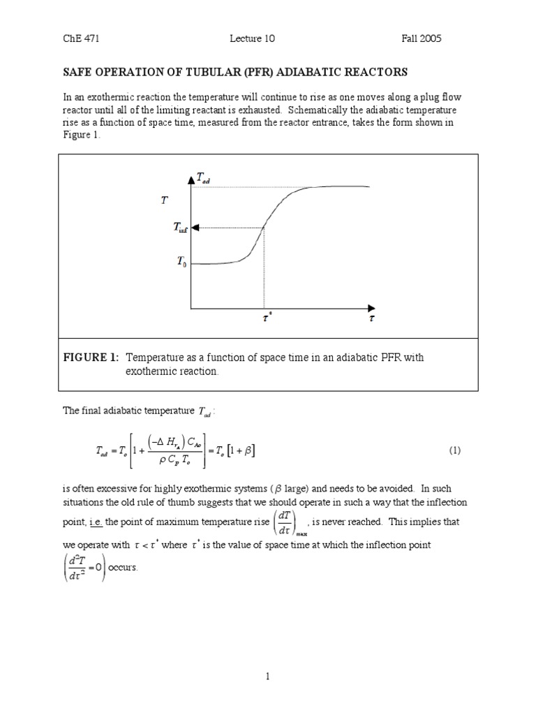 Safe Operation of Tubular (PFR) Adiabatic Reactors: Exothermic Reaction | PDF | Reaction Rate ...