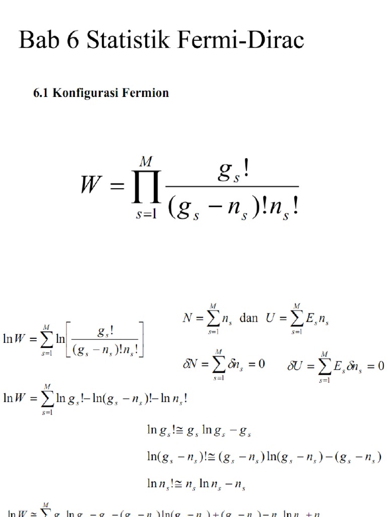 Fisika Statistik - Bab 6 Statistik Fermi-Dirac | PDF